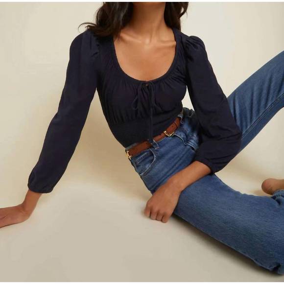 Nation LTD | Tops | New Nation Ltd Mavis Smocked Tee In Navy Blue ...